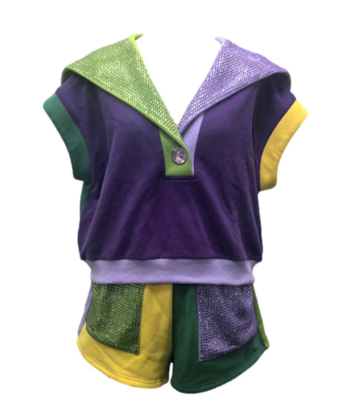 Queen of Sparkles - Mardi Gras Color Block Rhinestone Collar Bottom ...