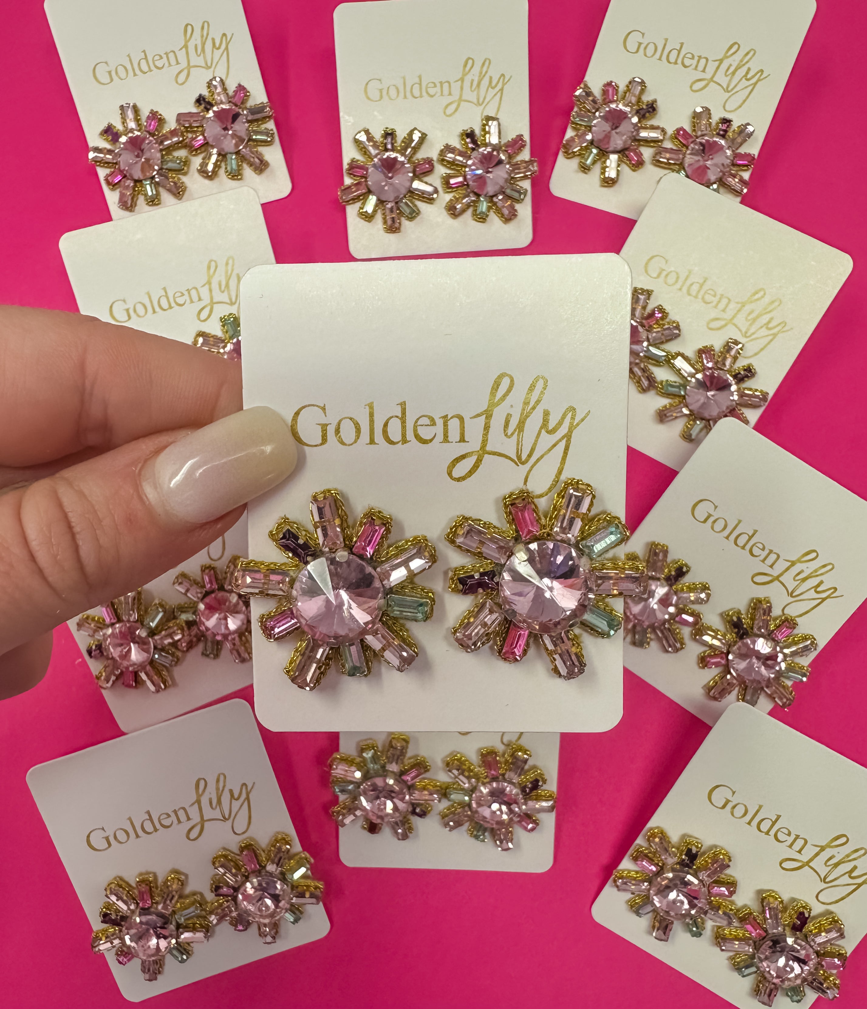 Rhinestone Stud Burst Earrings - Pastel Multi – Golden Lily