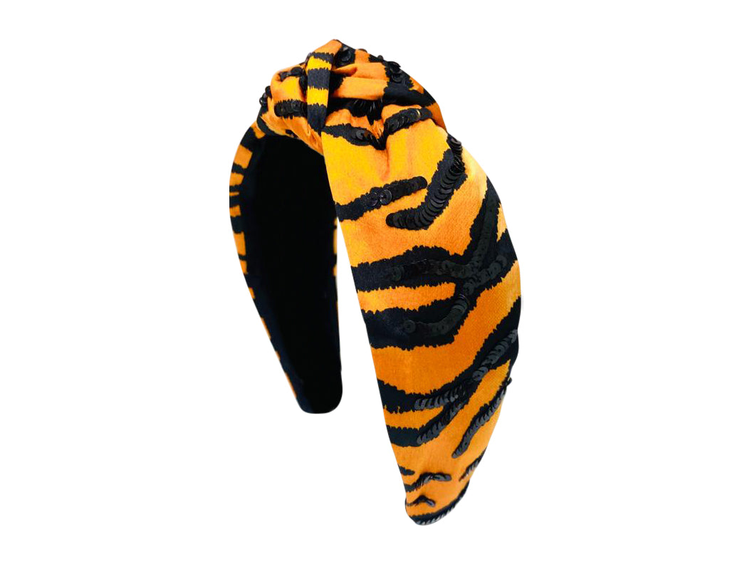 Headband Knot - Tiger Print with Black Sequin – Golden Lily