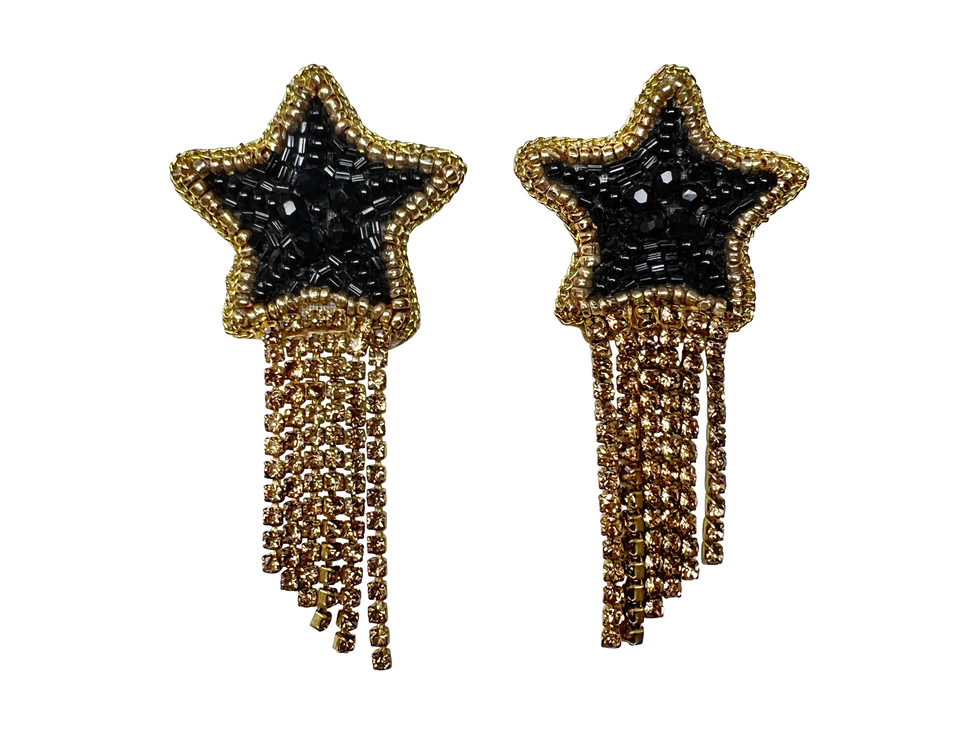 Star Rhinestone Dangle Earrings - Black and Gold – Golden Lily